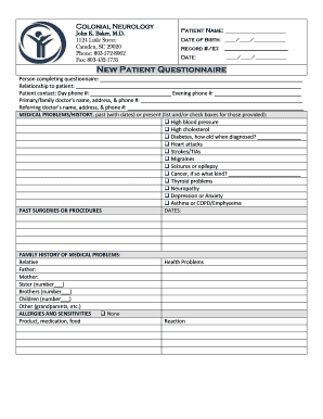 Fillable Online New Patient Questionnaire - Colonial Family Medicine ...