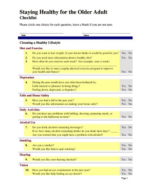 Fillable Online gericareonline Staying Healthy Checklist ...