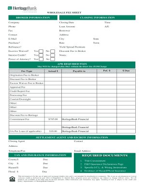 Fillable Online WHOLESALE FEE SHEET BROKER INFORMATION CLOSING ...
