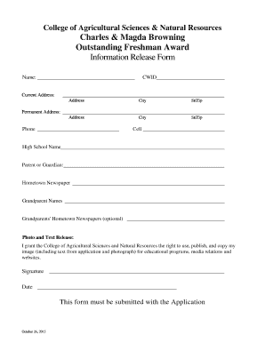 Fillable Online casnr okstate Outstanding Freshman Award Fax Email Print - pdfFiller