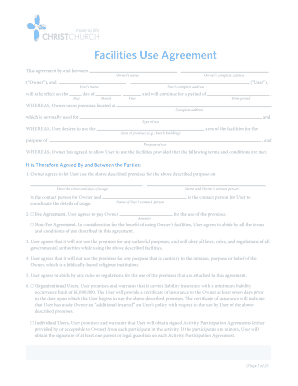 Fillable Online Facilities Use Agreement - bechristchurchbborgb Fax Email Print - pdfFiller