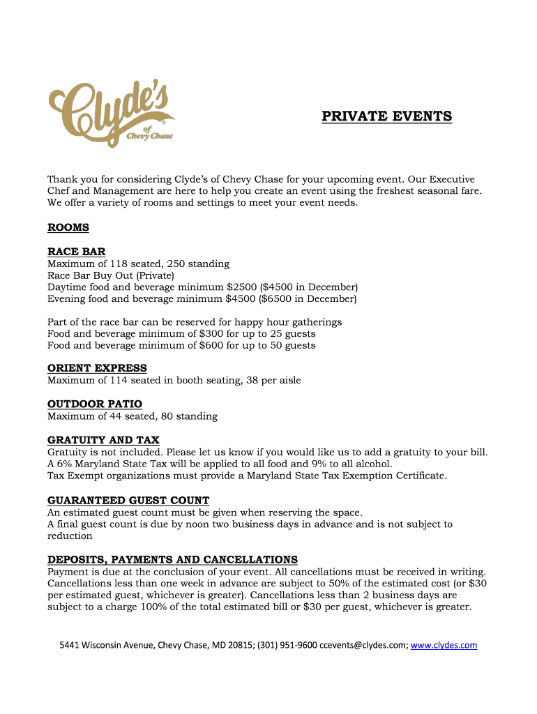 Fillable Online PRIVATE EVENTS Fax Email Print - pdfFiller