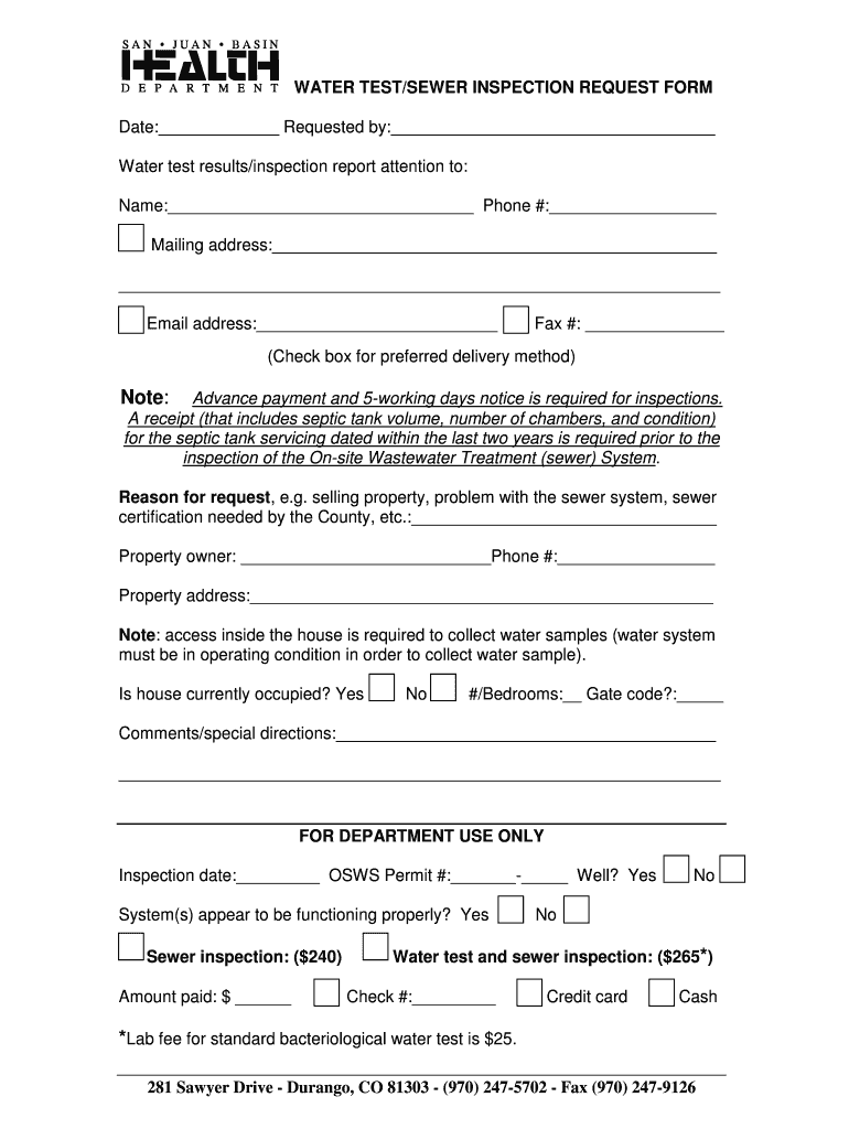 Fillable Online Our OWTS inspection request form Fax Email Print ...