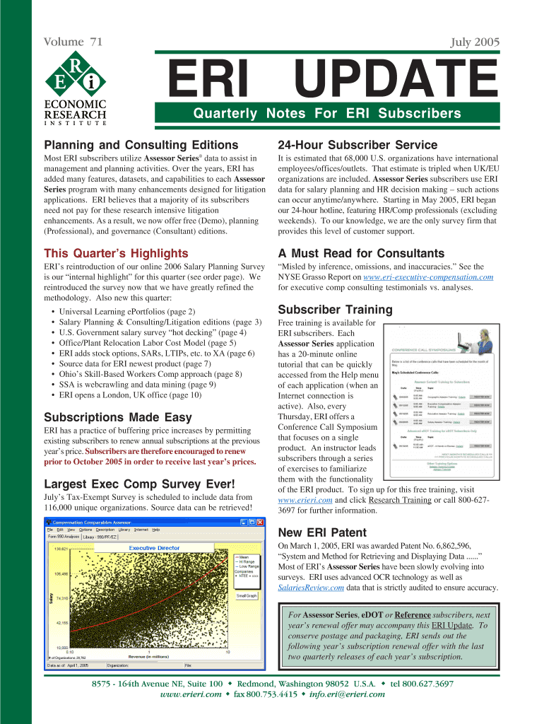 Fillable Online Volume 71 July 2005 ERI UPDATE - ERI Economic Research ...