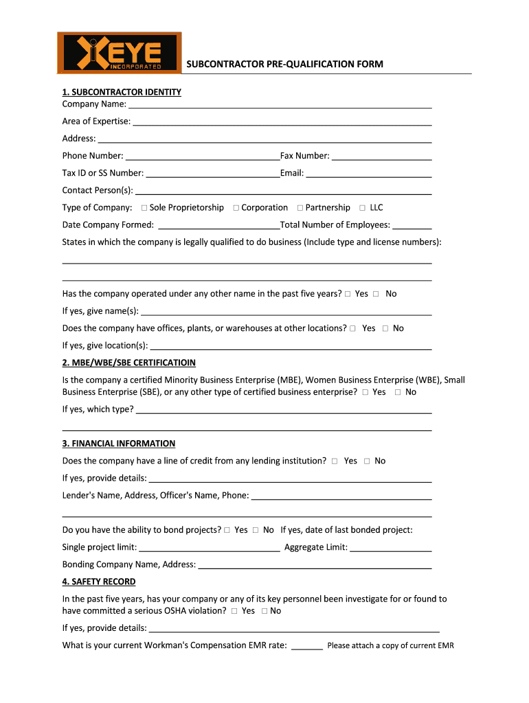 Fillable Online SUBCONTRACTOR IDENTITY Fax Email Print - pdfFiller
