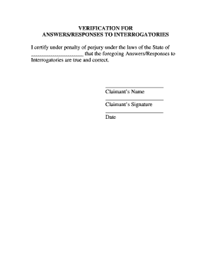 Fillable Online VERIFICATION FOR ANSWERSRESPONSES TO INTERROGATORIES ...