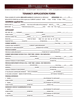 Fillable Online Tenancy application form - Benchmark National Fax Email ...