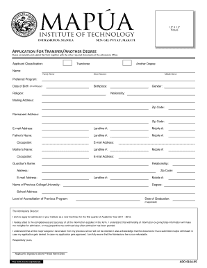 Fillable Online fs mapua edu APPLICATION FOR TRANSFER/ANOTHER DEGREE - fs mapua edu Fax Email ...