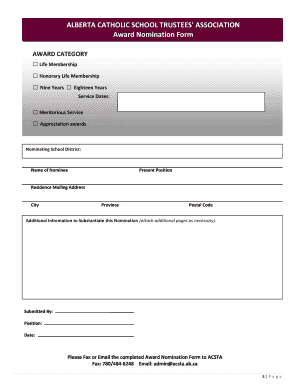 Fillable Online acsta ab ACSTA Award Nomination Criteria and Electronic ...