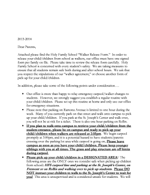 Fillable Online school holyfamily Walker Release form LetterDOC ...