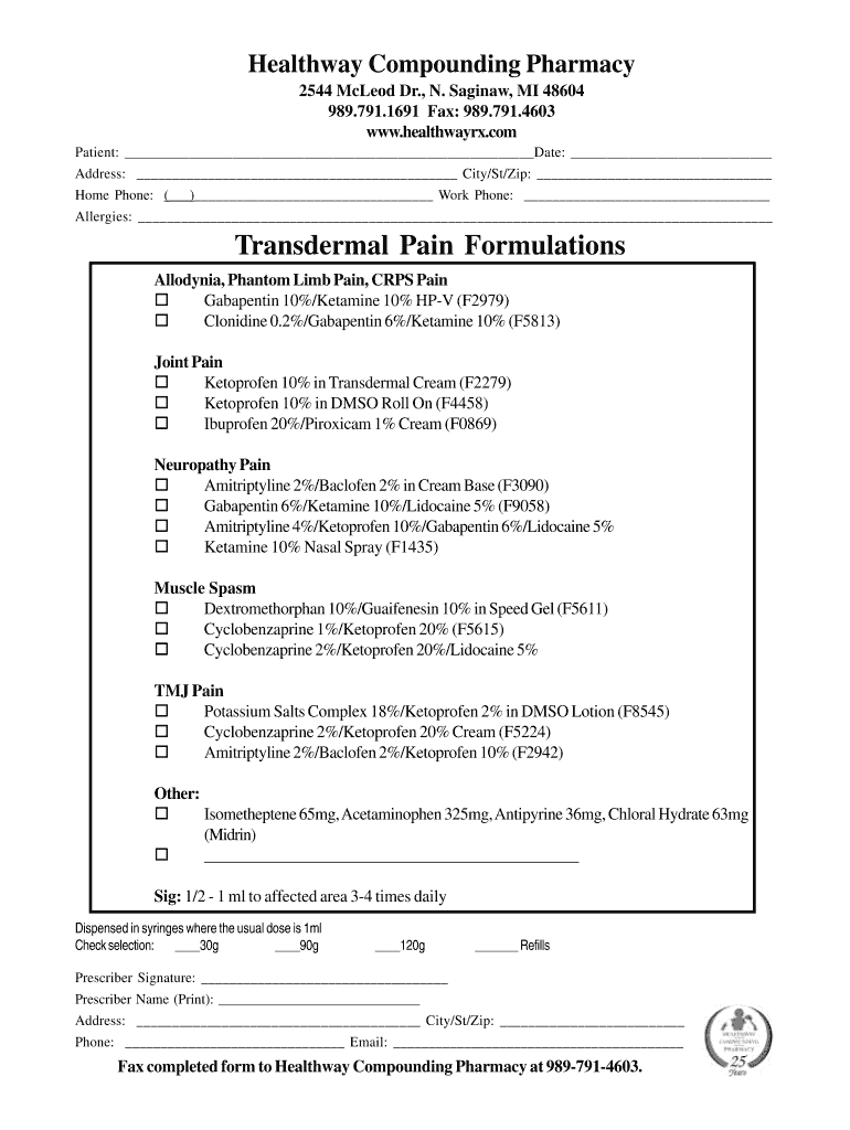 Fillable Online Transdermal Pain Formulations - Healthway Fax Email Print - pdfFiller