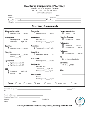 Fillable Online Veterinary Compounds Healthway Compounding Pharmacy Fax Email Print - pdfFiller