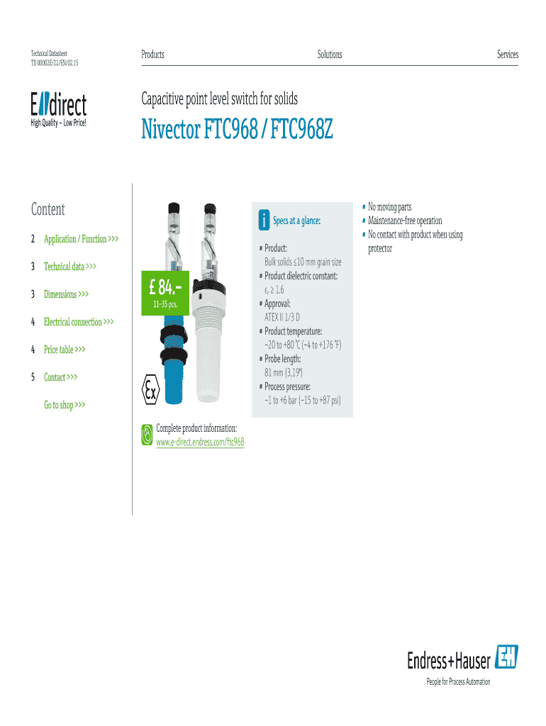 Fillable Online Nivector FTC968 / FTC968Z. Capacitive point level ...