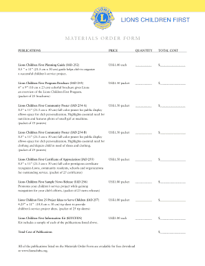 Fillable Online lionsclubs Lions Children First Materials bOrder Formb ...