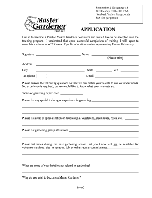 Fillable Online wvmga MASTER GARDENER APPLICATION - Wabash Valley Master - wvmga Fax Email Print ...