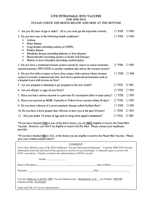 Fillable Online H1N1 Consent Form Fax Email Print - pdfFiller