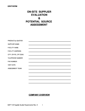 Fillable Online ON-bSITEb SUPPLIER EVALUATION POTENTIAL SOURCE ...