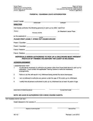 Fillable Online PARENTAL / GUARDIAN LEAVE AUTHORIZATION Fax Email Print ...