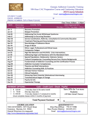 Fillable Online Georgia Addiction Counselor Training 180-Hour CAC ...