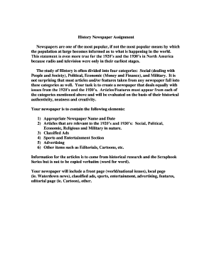 Fillable Online History Newspaper Assignment - MrTidridge Fax Email ...