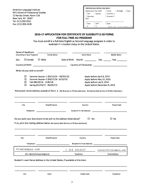 Fillable Online 2016-17 APPLICATION FOR CERTIFICATE OF ELIGIBILITY I-20 ...