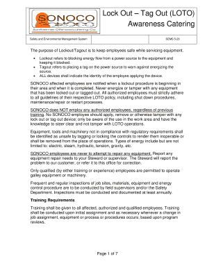 Fillable Online Lock Out Tag Out LOTO Awareness Catering Fax Email ...