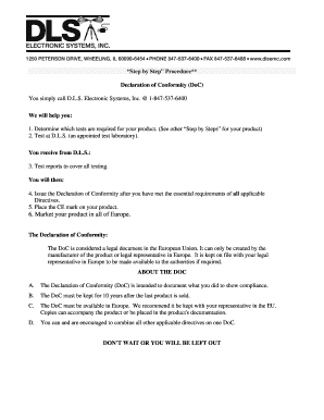 Fillable Online Declaration of Conformity (DoC) - DLS Electronic ...