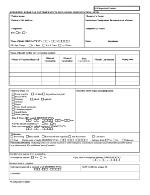 Fillable Online vaccine-safety-training REPORTING FORM FOR ADVERSE ...