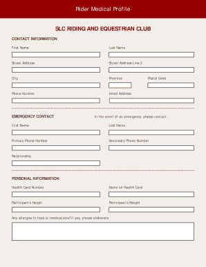 Fillable Online saslc Rider Medical Profile SLC RIDING AND EQUESTRIAN ...