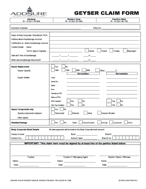 Fillable Online addsure co GEYSER CLAIM FORM - baddsurebbcobbzab Fax ...