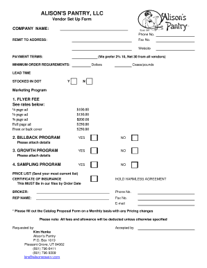 Fillable Online Vendor Set Up formxls Fax Email Print - pdfFiller