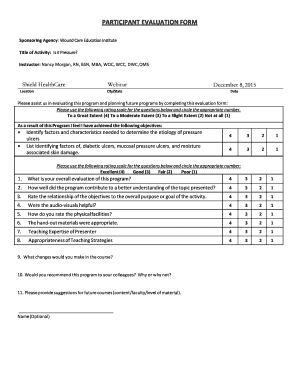 Fillable Online PARTICIPANT EVALUATION FORM - Shield HealthCare Fax ...