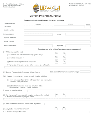 Fillable Online Motor Proposal form MFPF02 1 - Lidwala Insurance Fax ...