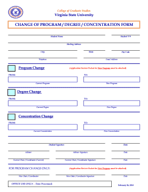 Fillable Online gradstudies vsu CHANGE OF PROGRAM DEGREE CONCENTRATION FORM Fax Email Print ...