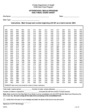 Fillable Online fightinghunger Afterschool Meals Program Daily Meal ...