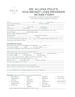 Fillable Online DR ALLANA POLOS HCG WEIGHT LOSS PROGRAM INTAKE FORM Fax ...