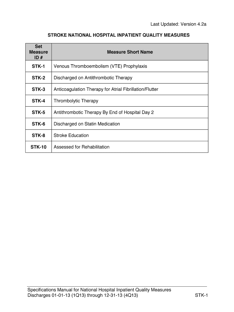 Fillable Online mainecardiohealth Stroke Core Measures Handout - Maine ...