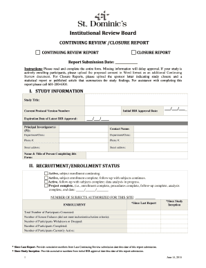 Fillable Online Continuing Review or Study Closure Report Form ...