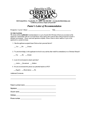 Fillable Online Pastor's Letter of Recommendation Fax Email Print ...