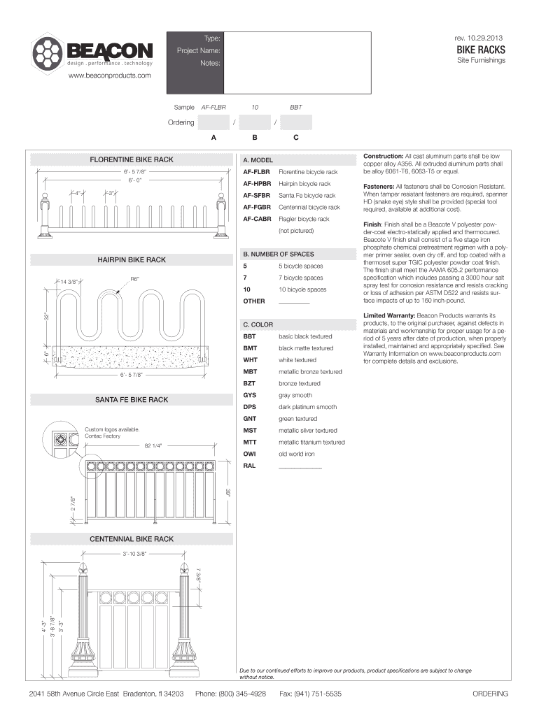 Fillable Online Bike Racks - Specification Sheet - Beacon Products Fax ...