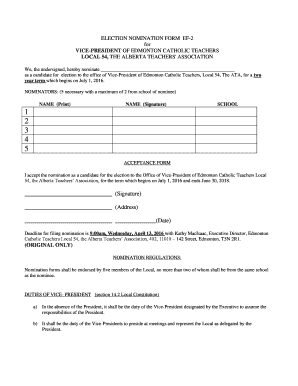 Fillable Online ELECTION NOMINATION FORM EF-2 - ECT LOCAL 54 Fax Email ...