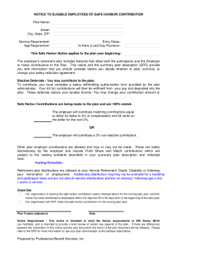 Fillable Online NOTICE TO ELIGIBLE EMPLOYEES OF SAFE HARBOR ...