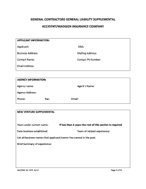 Fillable Online General contractors general liability supplemental ...