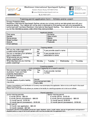 Fillable Online Training permit application form Athlete andor coach ...