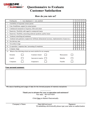Fillable Online Questionnaire to Evaluate Customer Satisfaction Fax ...