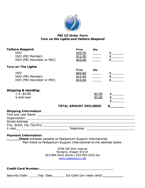 Fillable Online PSI CD Order Form Turn on the Lights and Fathers ...