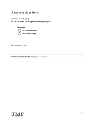 Fillable Online Innovation application 2015 TMF Awards for Excellence ...
