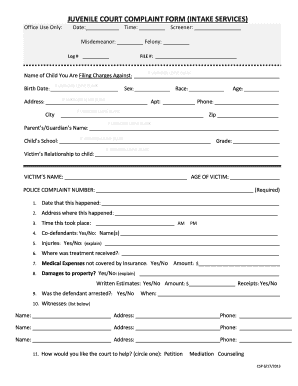 Fillable Online Juvenile Court Intake Complaint Form 2013 Fax Email ...