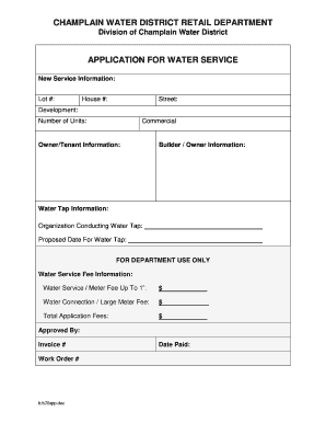 Fillable Online champlainwater Application for water service ...