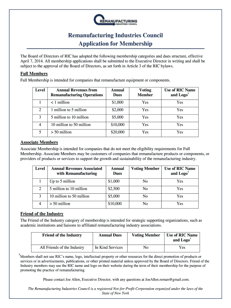 Fillable Online remancouncil RIC Membership bApplicationb ...
